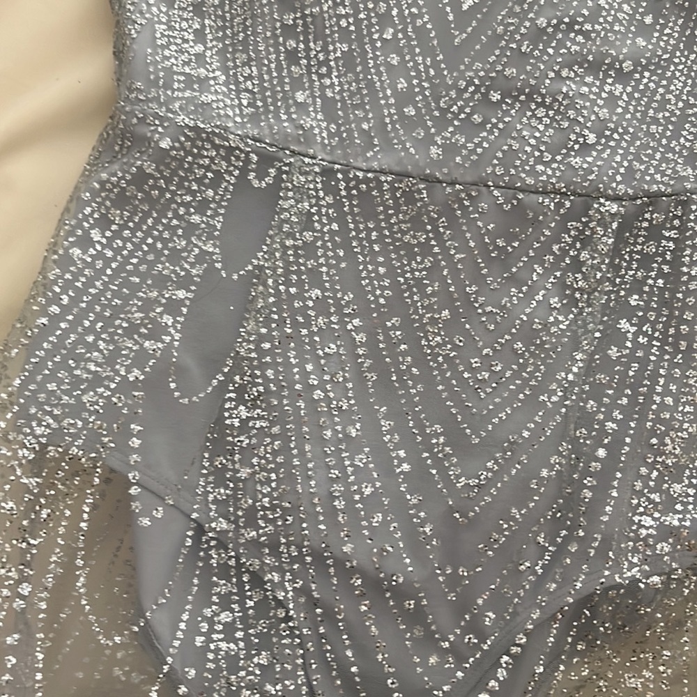 Hello Molly Sheer Silver Glitter Bodysuit Bodycon Mes… - Gem